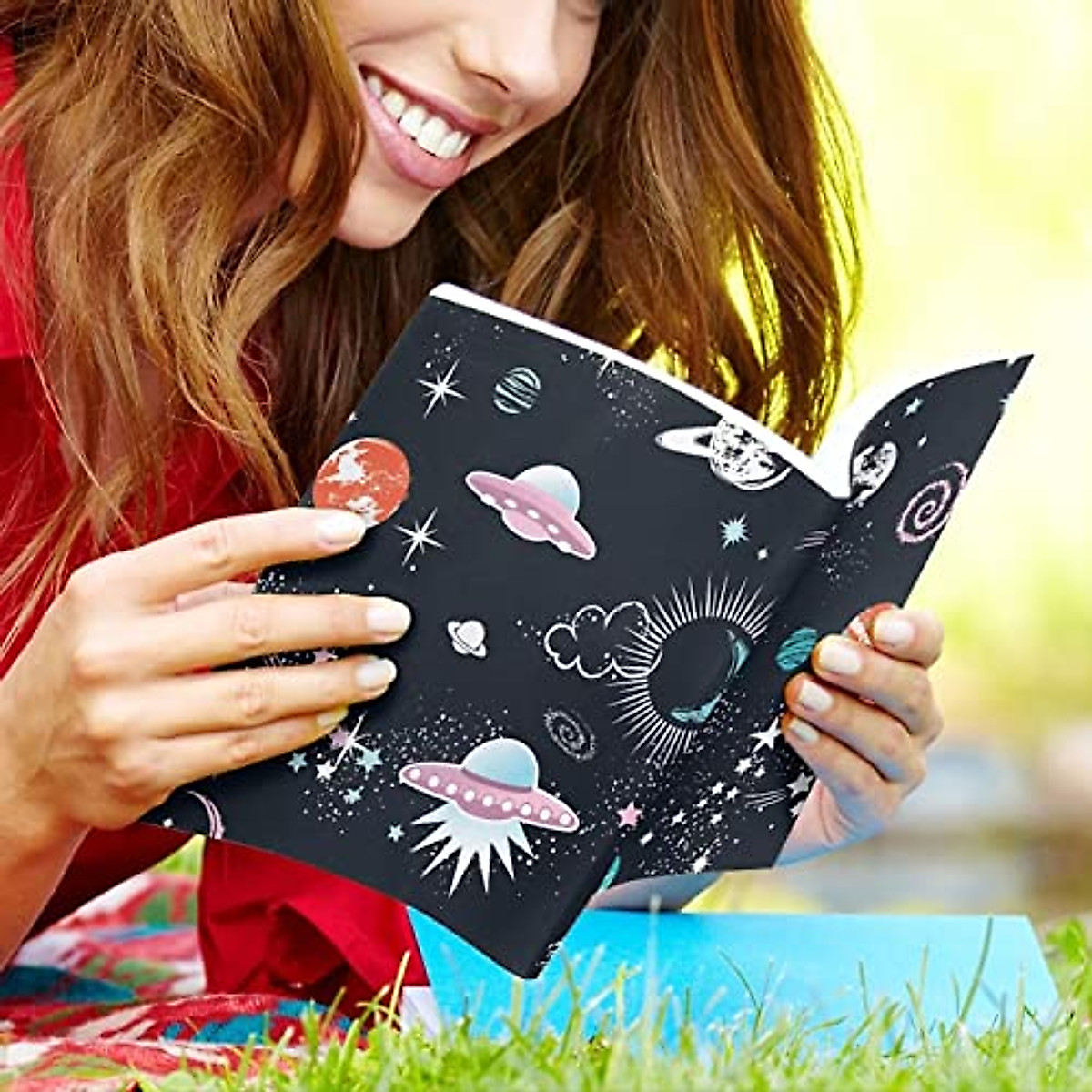 Flashideas Spacecraft Book Protector for Paperbacks Durable Premium Fabric Checkbook Cover for Women and Men Portable Textbook Cover Gift for Classmate Friend BFF