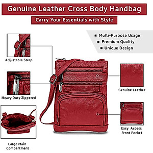 Krediz leather crossbody bags for women, Multi Pocket crossbody purse with Adjustable Strap, Soft & Durable Leather Purse