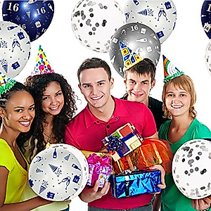 WATINC 36Pcs 16th Navy Blue and Silver Latex Balloons for Teens Boys Girl, 16 Year Old Birthday Confetti Balloon Party Decor, Anniversary Party Photography Backdrop Favor Supplies Decoration (12 Inch)