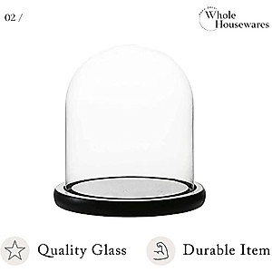 WHOLE HOUSEWARES | Decorative Clear Glass Dome | Cloche Glass Dome for DIY Snow Globes | Tabletop Centerpiece | Cloche Bell Jar Display Case | Black MDF Base, 5.7" D X 6.5" H