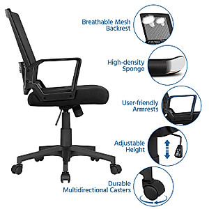 Yaheetech Home Office Modern Desk & Chair Set, Simple Computer Desk 40 Inch with Mesh Mid-Back Height Adjustable Office Chair, Long Writing/Work Desk, Mesh Swivel Chair with Lumbar Support, Black