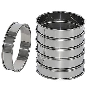 Veumoie 6 Pack 4 Inch Double Rolled English Muffin Rings, Steel Crumpet Rings, Tart Rings, Round