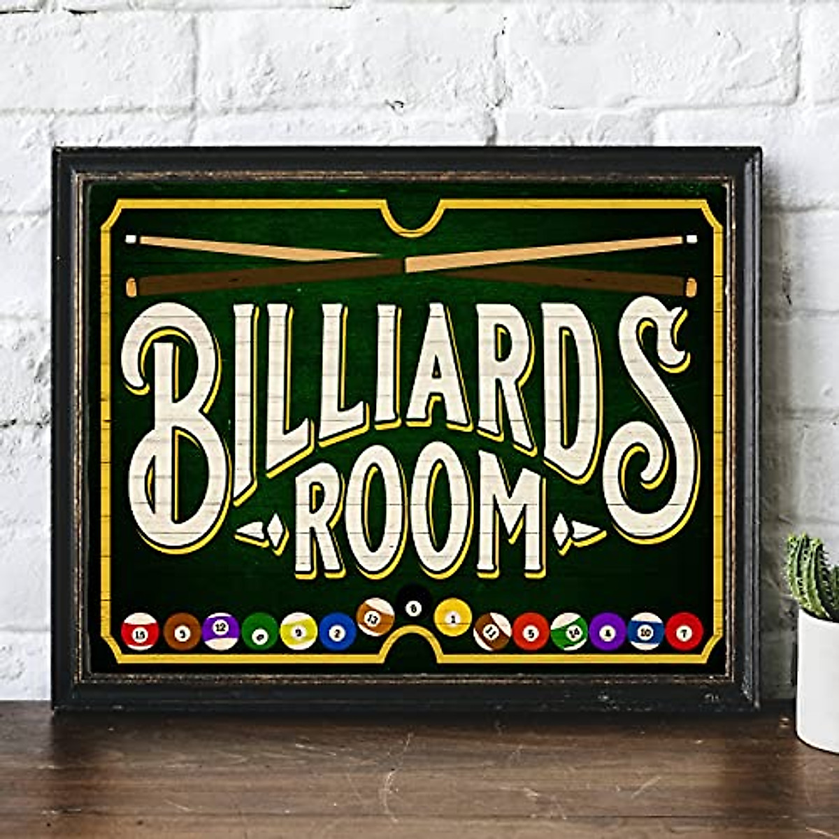 "Billiards Room" -Vintage Pool Room Sign - 14 x 11" Rustic Game Room Wall Art Print -Ready to Frame. Home-Play Room-Bar-Shop-Man Cave Decor. Great Gift for All Pool Sharks! Printed on Photo Paper.