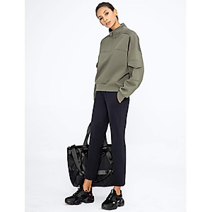 AJISAI Petite 7/8 Joggers Travel Pants with Pockets Lounge Casual Stretch Workout Pants for Women Black 24" S