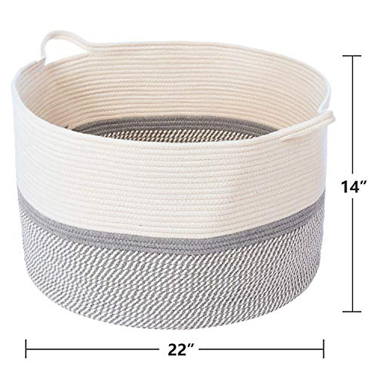 CHICVITA XXL Extra Large Grey Cotton Rope Woven Basket & Grey Small Square Cotton Rope Basket