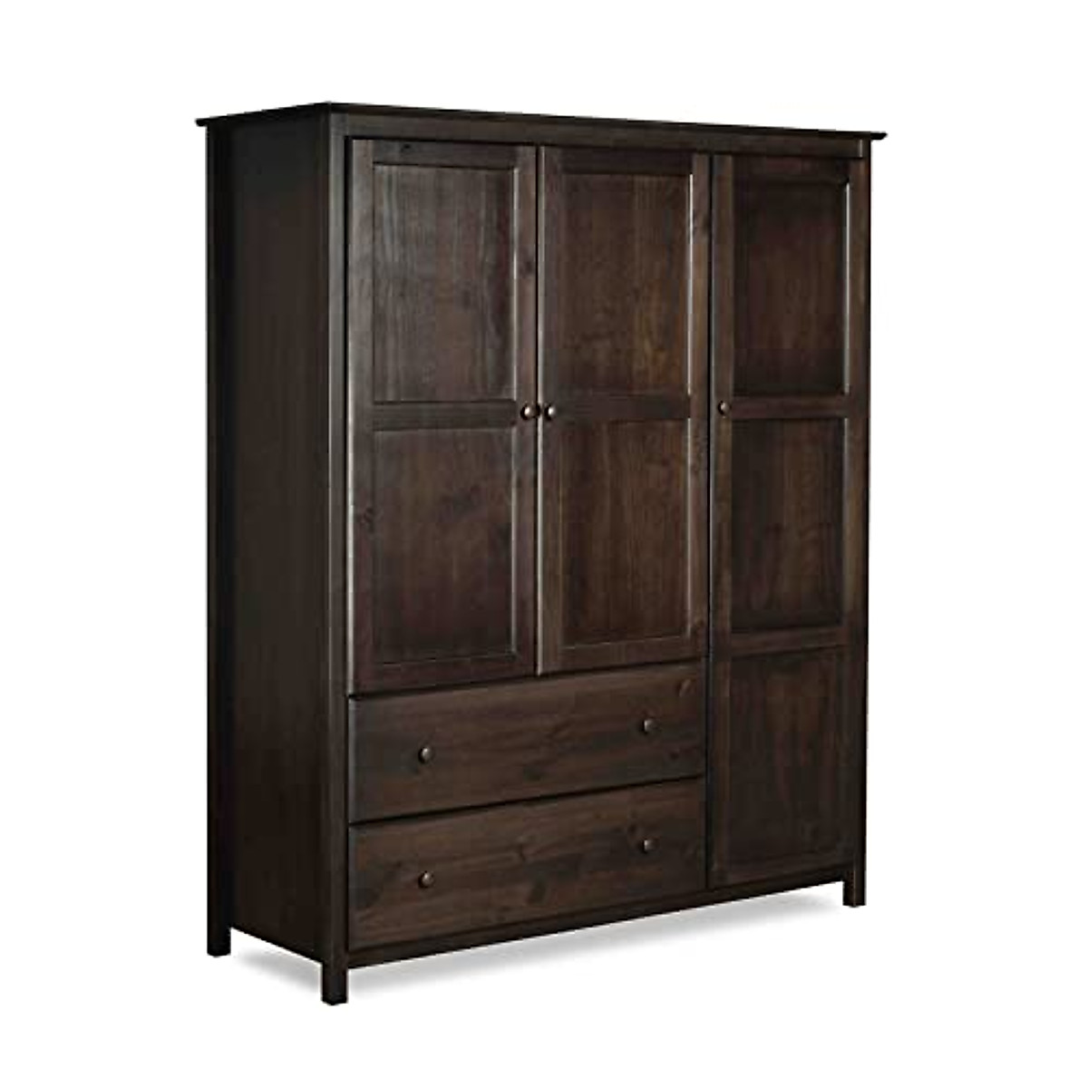 Grain Wood Furniture Shaker 3-Door Wardrobe, Solid Wood with Expresso Finish