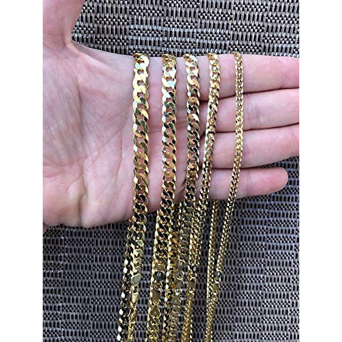 HarlemBling 14k Gold Over Solid 925 Sterling Silver - Men's Ladies Flat Cuban Chain - Made In Italy - 18-30" - 4mm 5mm 6mm 7mm 8mm - Necklace (20, 8mm)