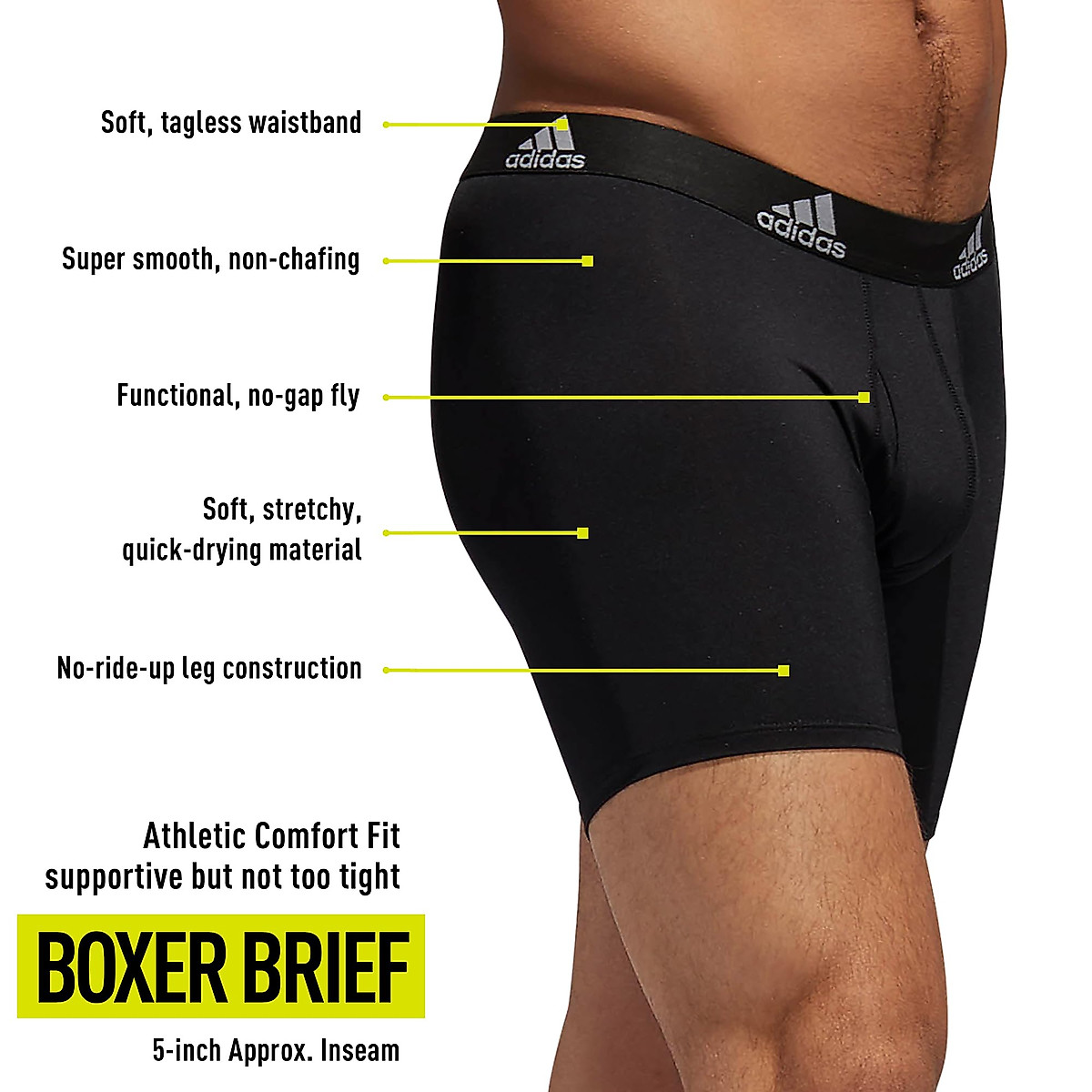 adidas Men's Microfiber Boxer Brief Underwear, Athletic fit (3-Pack), Black/Light Onix Grey/Performance, XX-Large