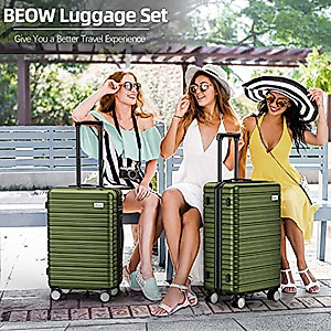 BEOW Luggage Sets 4-Piece (16/20/24/28)" Expandable Suitcases with Wheels PC+ABS Durable Hardside Luggage Clearance OliveGreen