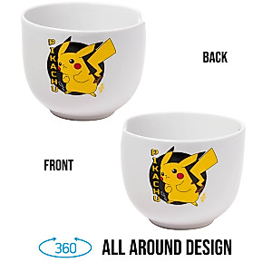Silver Buffalo Pokemon Pikachu Ceramic Ramen Noodle Rice Bowl with Chopsticks, Microwave Safe, 20 Ounces