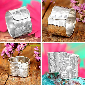 Boho-Magic 925 Sterling Silver Band Ring for Women Plain Thumb Wide Cuff Hammered Adjustable (7)