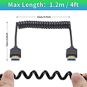 Duttek 8K HDMI Coiled Cable, Ultra HD HDMI to HDMI Coiled Cable, Extreme Thin HDMI 2.1 Male Cable Support Dynamic HDR Up to 48Gbps Compatible with TV, Monitor, Computer, Xbox, Laptop. 4FT/1.2M