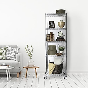 Seville Classics UltraDurable Commercial-Grade 5-Tier NSF-Certified Steel Wire Shelving with Wheels, 24" W x 18" D x 72" H, UltraZinc