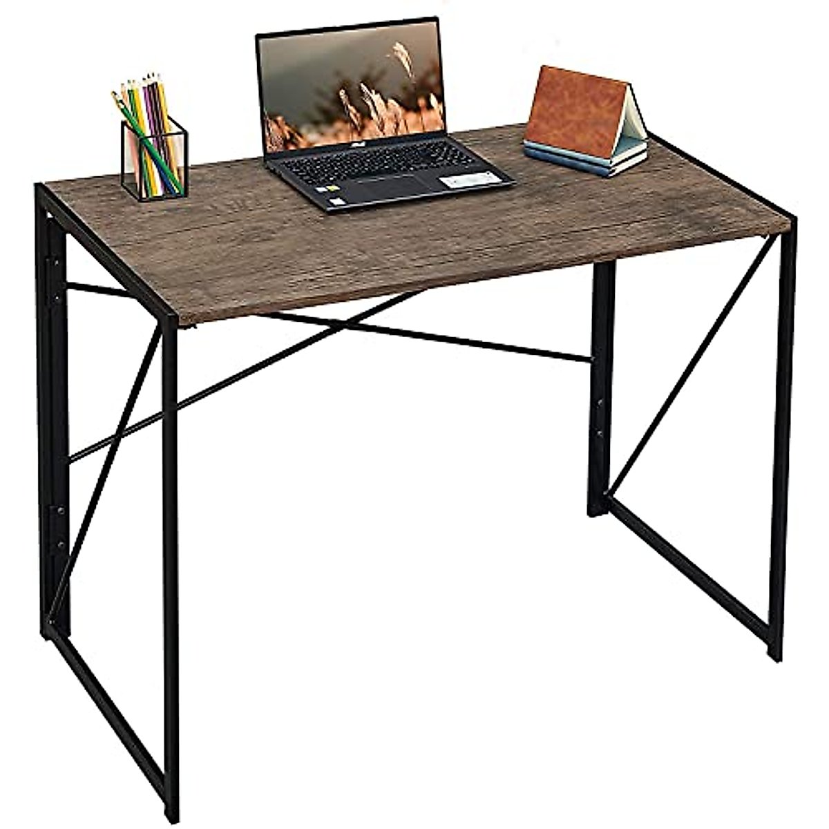 Amazon Brand - Coavas Simple Home Office Rectangular Folding Desk (No Assembly Required), Writing Computer Desk Space Saving Foldable Table, Brown, 19.7" D x 39.4" W x 28.3" H