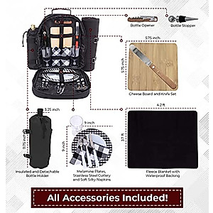 Plush Picnic – Picnic Backpack for Adventures,Insulated Picnic Backpack for 2, Great Alternative to a Bulky Picnic Basket Set, Romantic Picnic Set for 2, Picnic Basket for 2, Picnic Bag (Black)