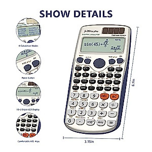 Scientific Calculators, IPepul Math Calculator with 417 Function, Solar Battery Power and 4-Line Display, School Supplies for Middle High College Students Teachers(991ES Plus)