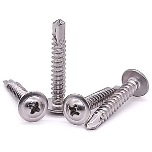 (50 pcs) #10 x 1-1/4" Stainless Wafer Head Self Drilling Screw, Modified Truss Head Self Driller, Phillips Drive Sheet Metal Tek Screws, 410 Stainless Steel, #2 Drilling Point, Dovetail