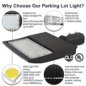150W LED Parking Lot Light, 21000LM 4000K LED Shoebox Area Light, 0-10V Dimmable Commercial Outdoor Street Light (650W HID/HPS Equivalent), IP65 20KV Surge Protection AC100-277V UL&DLC Listed