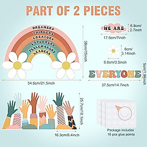 92 Pieces One World Together Classroom Decorations We Can Change The World Classroom Wall Decor We are and Together Hands Cutouts with Stars Rainbow Cutouts for School Classroom Decor (Retro)