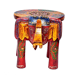 Eurasia Multi Color Wooden with Stone Home Decor Stool Elephant Shape Decorative Baby Sitter Stool 8"
