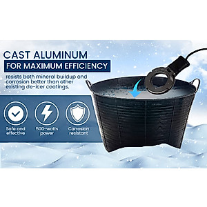 SLASHCOOL Upgraded 500-Watt De-Icer - Submergible Cast Aluminum Utility De-Icer with Black Teflon Coating Film for Better Mineral Buildup and Corrosion Resistance