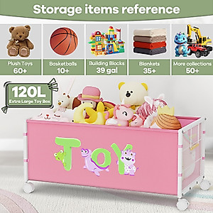 AIJIAMEIER 120L Toy Boxes for Kids Extra Large, Toy Storage Organizer with Wheels & Handle, 33.1” x 16.5” x 14.6” Big Toy Chest Storage for Stuffed Animals, Living Room Area, Playroom(Pink, 1PC)