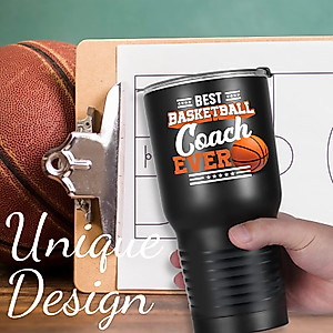Onebttl Basketball Coach Gifts - Stainless Steel Tumbler 30Oz, Black - for Dad, Son, Man, Coworker, Friends, Teammates on Birthday (Best Coach Ever)