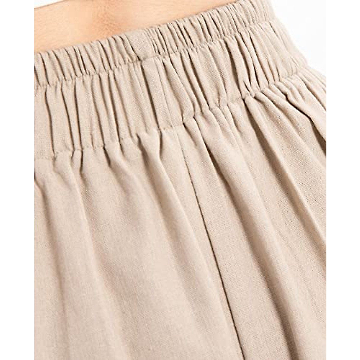 Lisskolo Linen Pants for Women Cropped Wide Leg Elastic Waist Casual Culottes Pants with Pockets Khaki XL