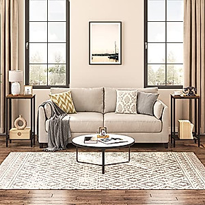 HOOBRO Tall Side Table, Industrial End Telephone Table with Adjustable Mesh Shelves, Small Entryway Table, Laptop Table for Office, Hallway, Living Room, Rustic Brown and Black BF03DH01