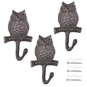 Lemonadeus Metal Wall Mount Hook Leash Holder Coat Hat Hanger Cast Iron Garden Hook with Screws (owl Hook （Set of 3）)
