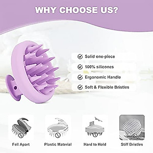AIMIKE Scalp Massager Shampoo Brush, Soft Silicone Hair Scrubber for Washing Hair, Dandruff Removal & Scalp Scrubber Hair Growth Stimulator, Scalp Brush/Exfoliator Brush On Dry & Wet Scalp - Violet