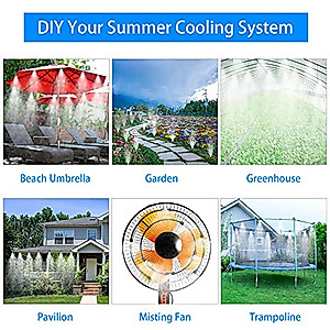 Petutu Misting Cooling System 65.6ft(20M) Misting Line + 25 Brass Mist Nozzles + a Faucet Connector (3/4") Fan Misting Kit Outdoor Mister for Patio Garden Greenhouse Trampoline for waterpark