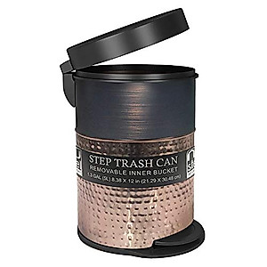 nu steel Hammered Copper & Brushed Bronze Round Stainless Steel Step Garbage Trash Can with Lid: 5 liter/1.32 gal for the Kitchen, Bathroom, Bedroom, Patio, RV