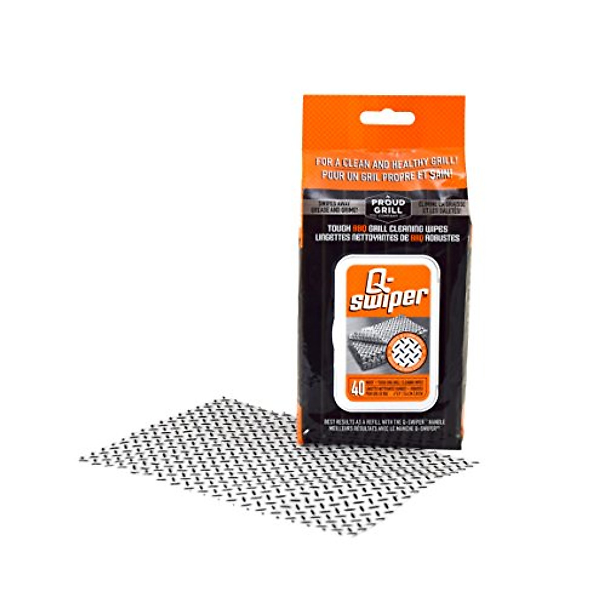 Proud Grill Company Q-Swiper Grill Cleaning Wipes - 40 Count. Bristle Free and Wire Free Grill Cleaner. Use with Q-Swiper Grill Brush (Sold Separately)