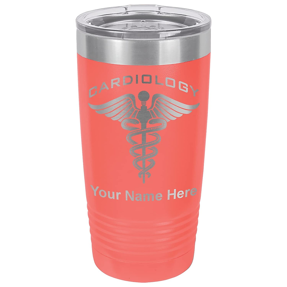 LaserGram 20oz Vacuum Insulated Tumbler Mug, Cardiology, Personalized Engraving Included (Coral)