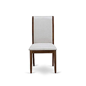 East West Furniture HBLA3-AWA-05 3 Piece Dining Room Furniture Set Contains a Round Dining Table with Pedestal and 2 Grey Linen Fabric Upholstered Chairs, 42x42 Inch, Walnut