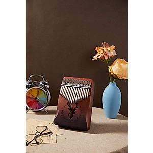 Vbh Kalimba 17 Keys Thumb Piano with Study Instruction and Tune Hammer, Portable Solid Mahogany Finger Piano, Gift for Kids Adult Beginners