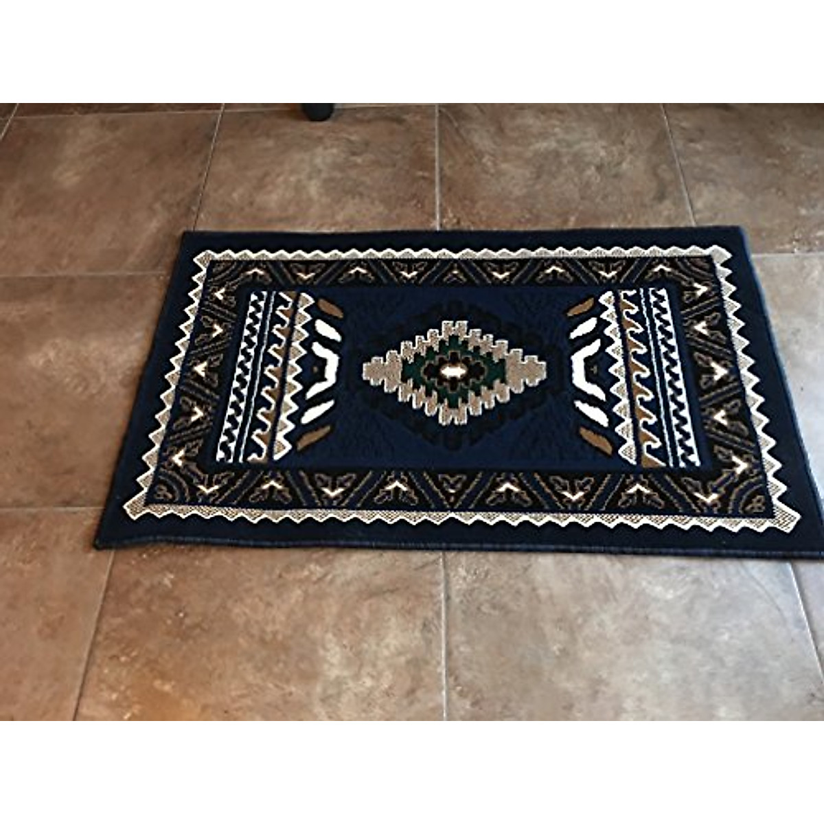 Southwest Native American Door Mat Area Rug Navy Blue Design D143 (2 feet X 3 Feet 4 inch)