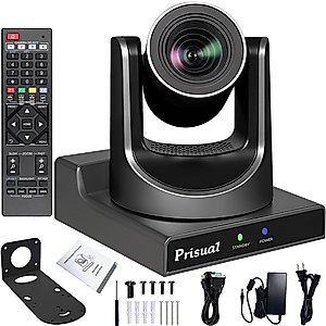 Prisual PTZ Camera 20X Optical Zoom with HDMI/SDI/USB/IP Streaming Outputs, Auto Tracking for Church Worship Live Events Video Recording Facebook YouTube vMix OBS Wirecast PoE Support