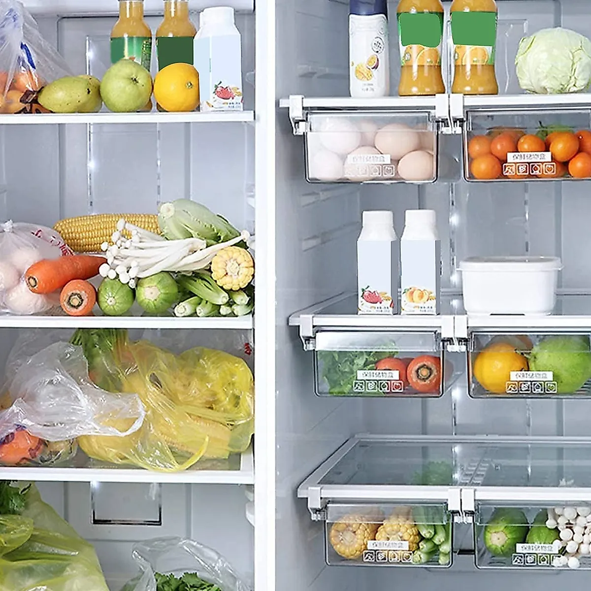 Fridge Drawer Organizer, Refrigerator Organizer Bins Pull Out Shelf Storage Transparent Organizer Fridge Shelf Holder Storage Box for Egg Fruit Vegetable Seafood Meat for Fridge Shelf Under