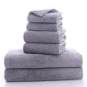 MOONQUEEN Ultra Soft Towel Set - Quick Drying - 2 Bath Towels 2 Hand Towels 2 Washcloths - Microfiber Coral Velvet Highly Absorbent Towel for Bath Fitness, Bathroom, Sports, Yoga, Travel-Grey 6 Pcs