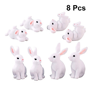 NUOBESTY 8pcs Rabbit Micro Landscape Bunny Decor Easter Bunny Mini Rabbit Figurine Bunny Cake Topper Mini Rabbit Toy Miniature Bunny Figures Fairy Toy Ornaments Rabbit Mini Cupcake White