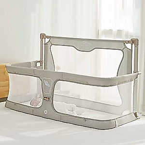 Baby Bedside Sleeper, 3 in 1 Folding Portable Crib, breathable and visible mesh window, soft washable liner cover and sturdy aluminum alloy,Easy to Assemble, baby bassinets bedside sleeper Stationary