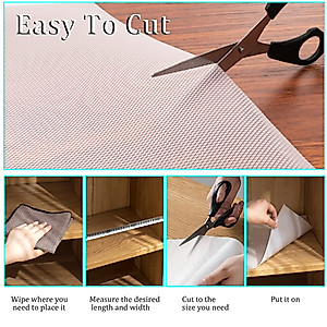 DTTEOME Shelf Liner, Non Adhesive Kitchen Cabinet Liner Drawer Mats, Easy to Cut Durable Non Slip Washable Oil Proof Pad for Fridge, Drawer, Pantry, Table, Shelves (Clear, 17.5 x 59 inch)