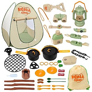 KPUAOAB Kids Camping Set 40Pcs with Play Tent, Binoculars, Oil Lantern, Toy Campfire,Indoor and Outdoor Campfire Toy Set,Gift Idea for Boys Girls Age 3,4,5,6 Year Old for Birthday Christmas