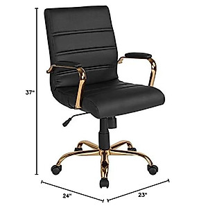 Pemberly Row Mid Back Leather Office Swivel Chair in Black and Gold