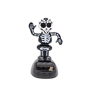 Amosfun 2pcs Halloween Solar Bobble Skeleton Shaking Head Dancing Toy Figurines Car Dash Board Decorations Halloween Party Favors Gifts
