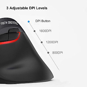 J-Tech Digital Wireless Ergonomic Vertical Mouse for Small Hands with USB Nano Transceiver, AA Battery, 3 DPI, Compatible with Mac and PC, Black [V628M-2.4G]