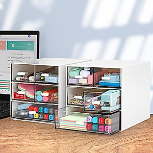 LETURE Desk Organizer with 5 Drawers, Rectangular Office Stationery Supplies Desktop Drawers, Plastic Makeup Storage, Suitable for Office, School, Home (White & 5 Drawers)