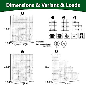 C&AHOME Wire Cube Storage, Wire Cube with Large and Small Dividers, Metal C Grids Organizer Shelving, Ideal for Closet Cabinet, Bedroom, Living Room, Home, Office, Dormitory White UWCSMP12W